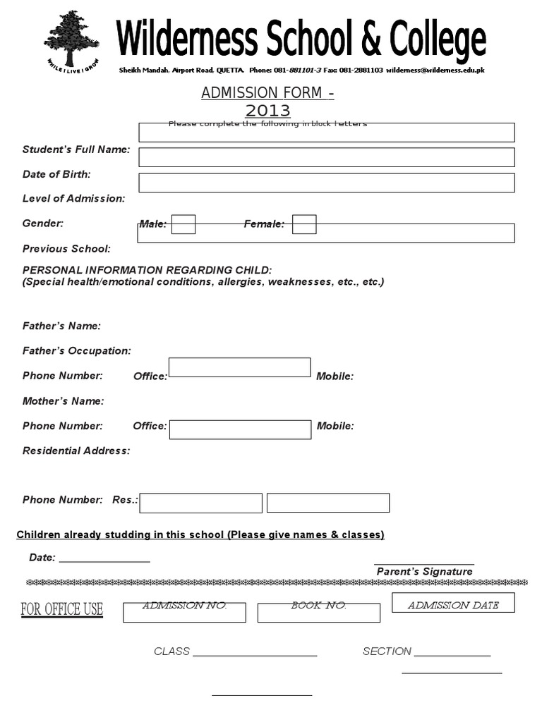 Admission Form - 2013: For Office Use | PDF | Government | Social ...
