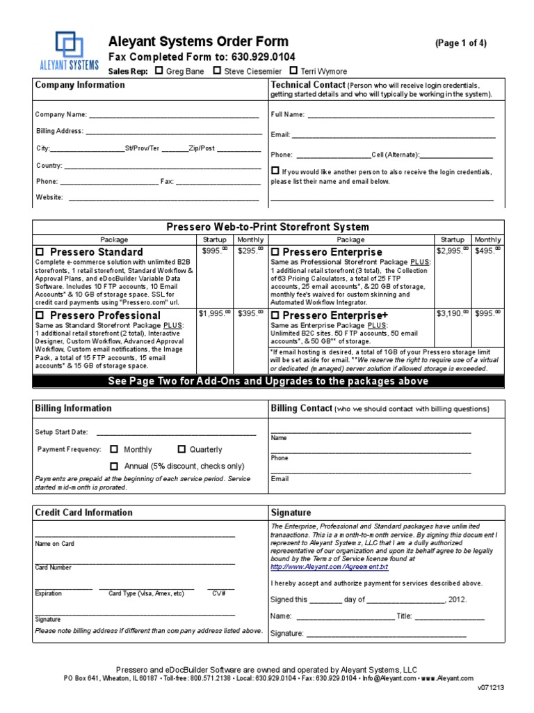 Aleyant Systems Order Form Provides Options for Customizable Web-to ...