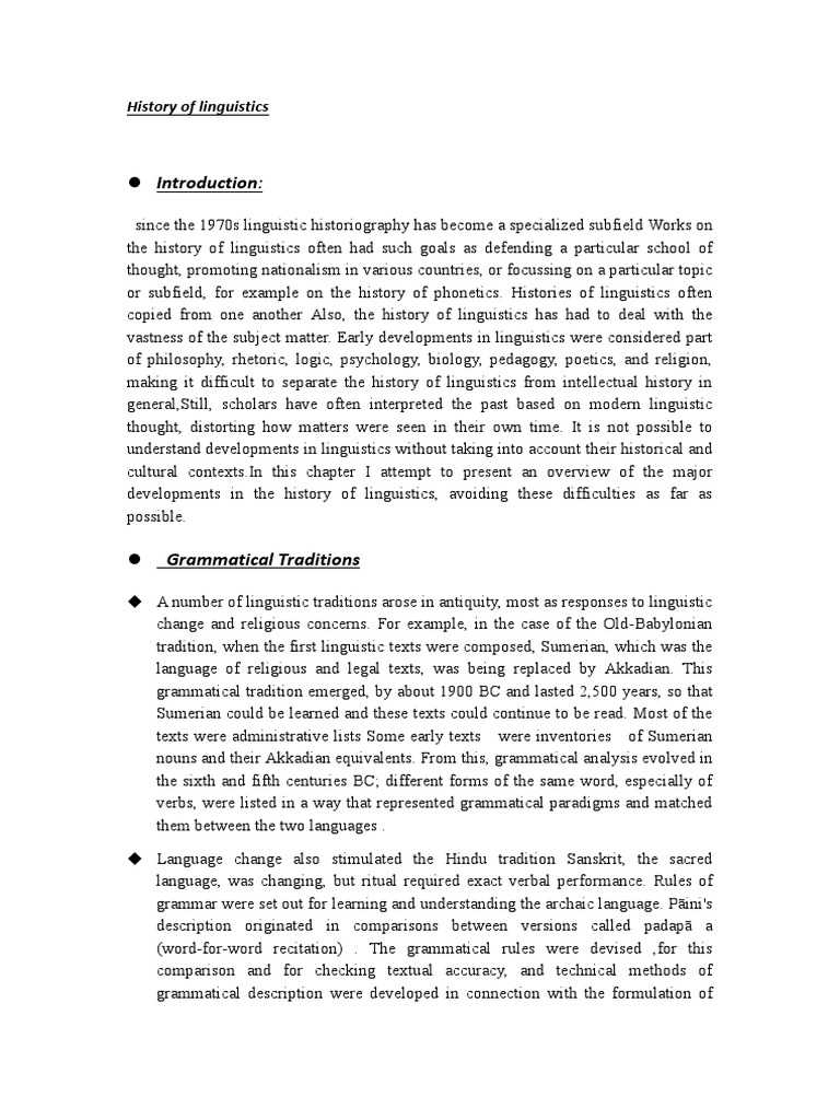 History of Linguistics | PDF | Linguistics | Grammar