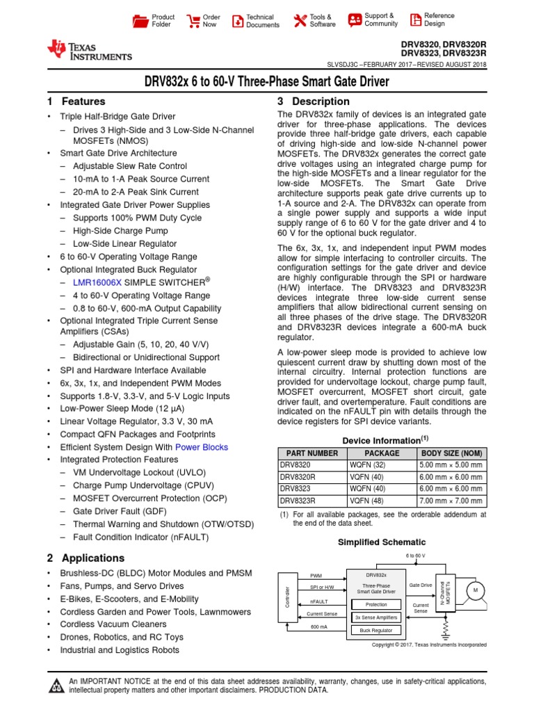 DRV832x 6 To 60-V Three-Phase Smart Gate Driver: 1 Features 3 ...