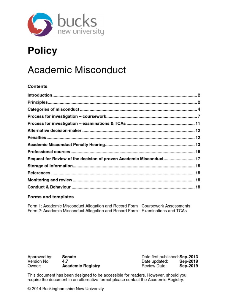 Academic Misconduct Policy | PDF | Plagiarism | Academic Dishonesty