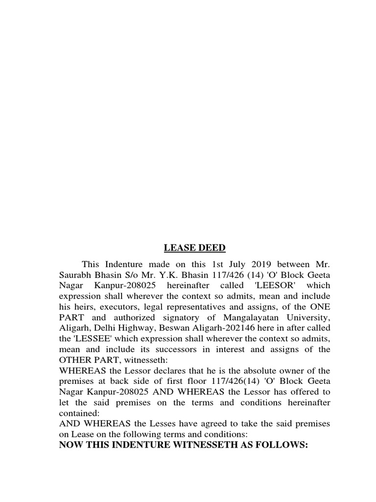 Lease Deed | PDF | Lease | Justice