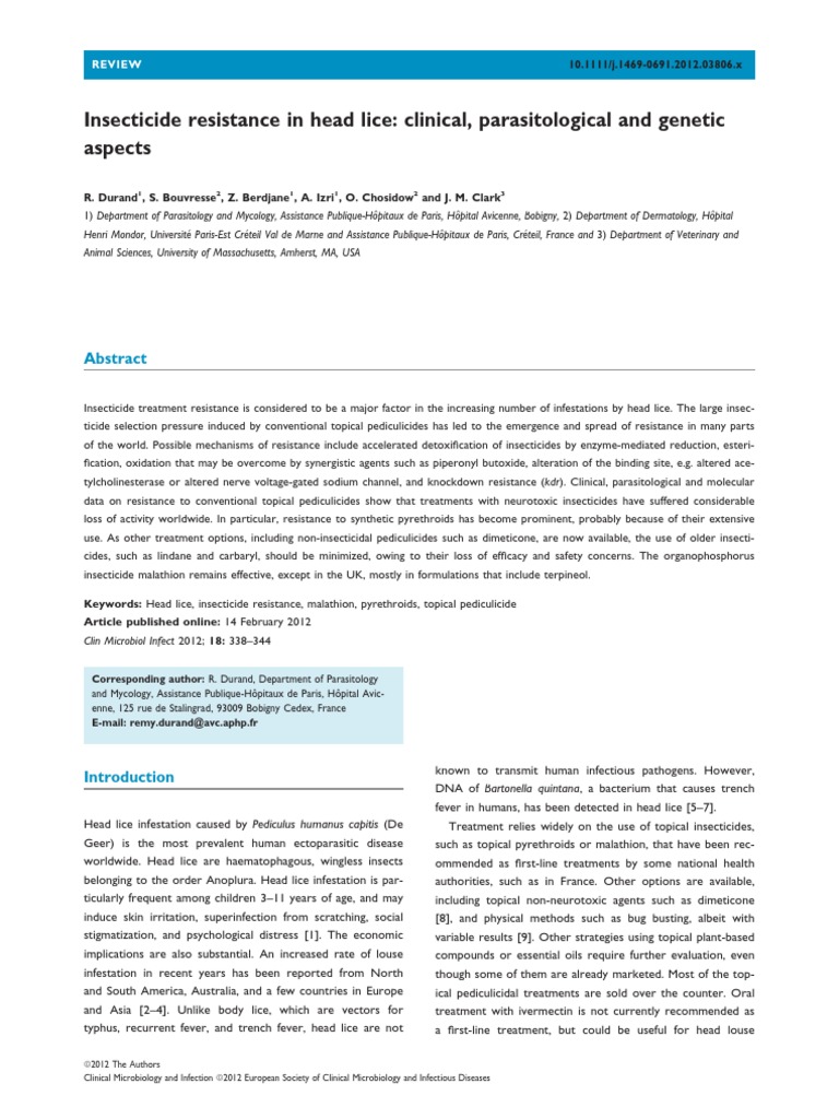 Insecticide Resistance in Head Lice: Clinical, Parasitological and ...