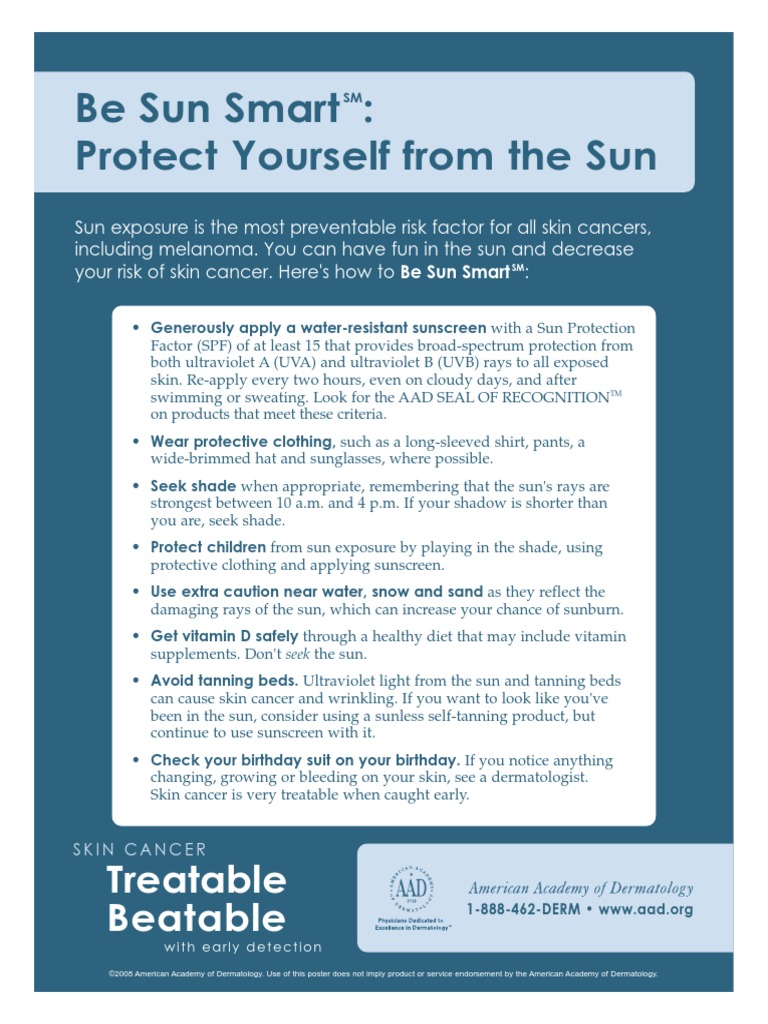 Be Sun Smart: Protect Yourself From The Sun: Treatable Beatable | PDF ...
