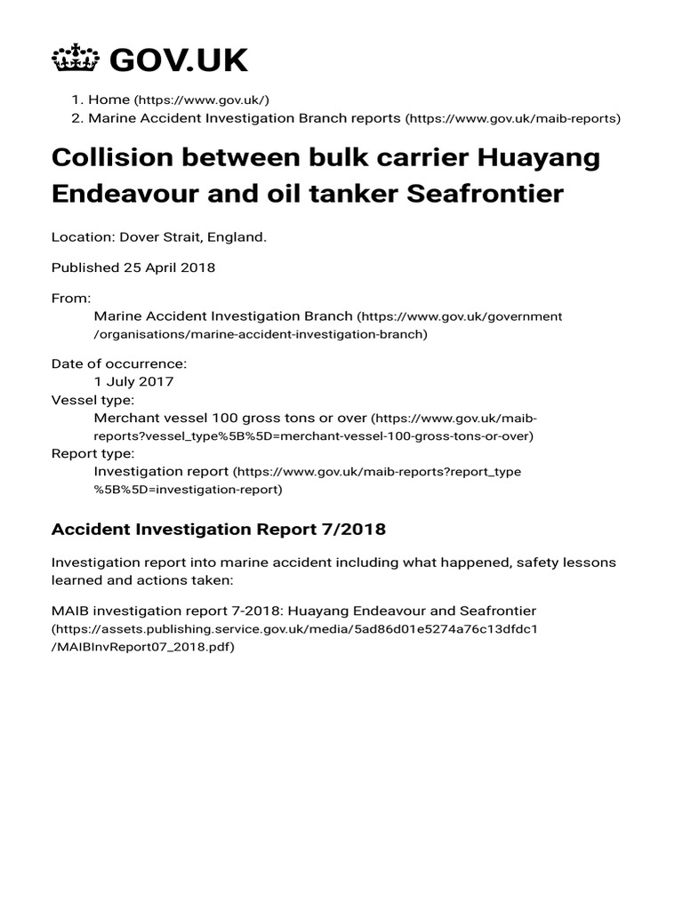 Huayang Endeavour & Seafrontier Collision | PDF | Water Transport | Ships