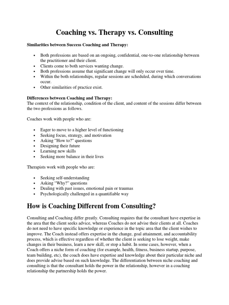 Coaching, Therapy, and Consulting Explained | PDF | Consultant ...