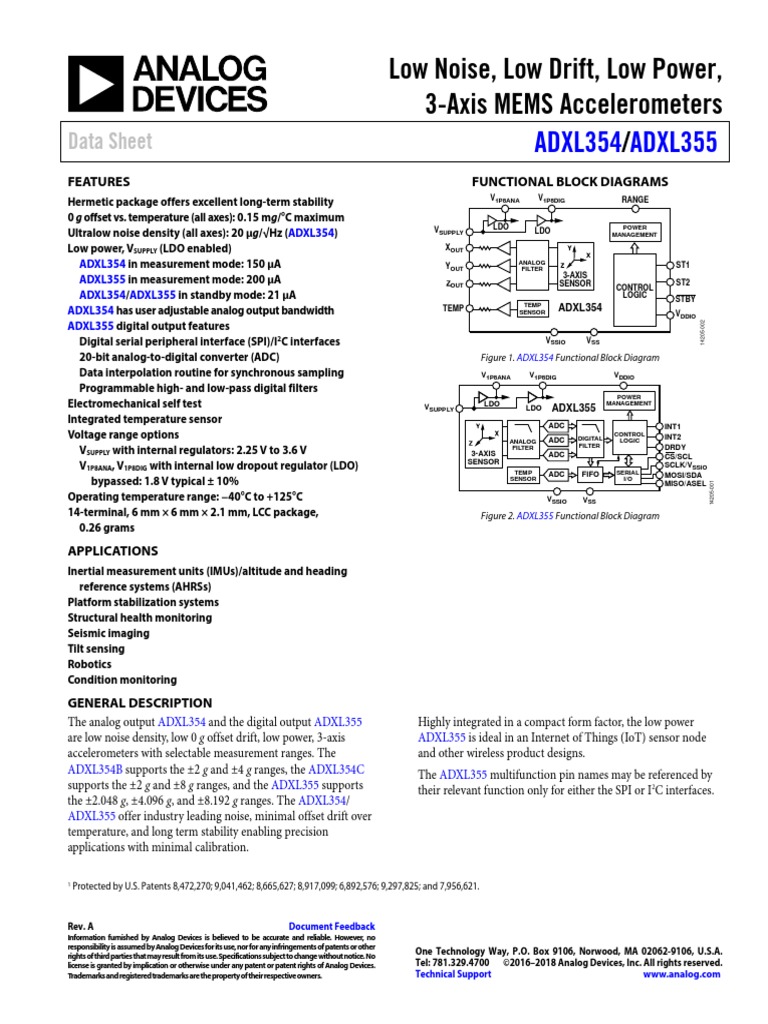 Adxl354 355 | PDF | Analog To Digital Converter | Sensor