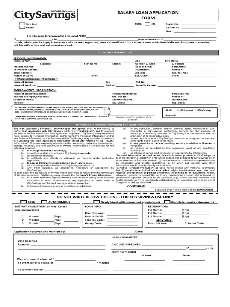 Loan Application Form - With Pretermination | PDF | Personally ...
