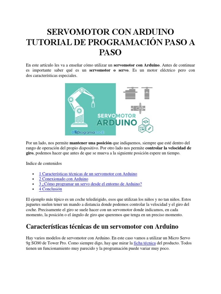 Servomotor Con Arduino Tutorial de Programación Paso A Paso | PDF | Ingenieria Eléctrica ...
