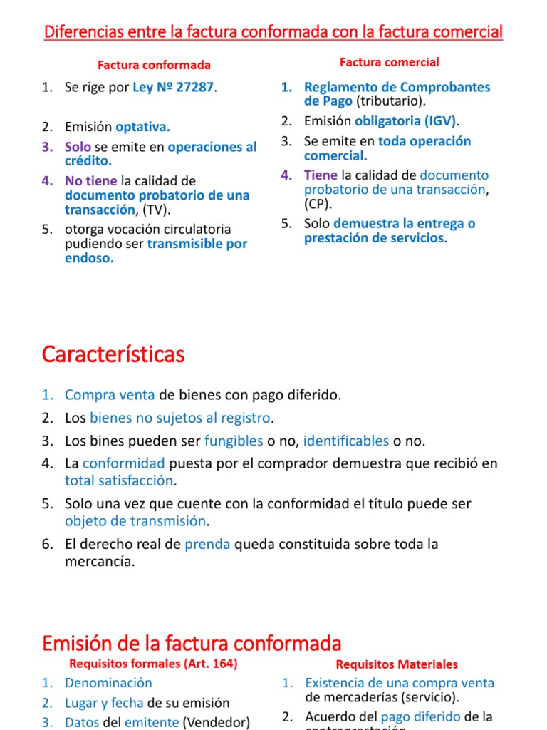 Diferencias entre factura conformada y comercial | PDF