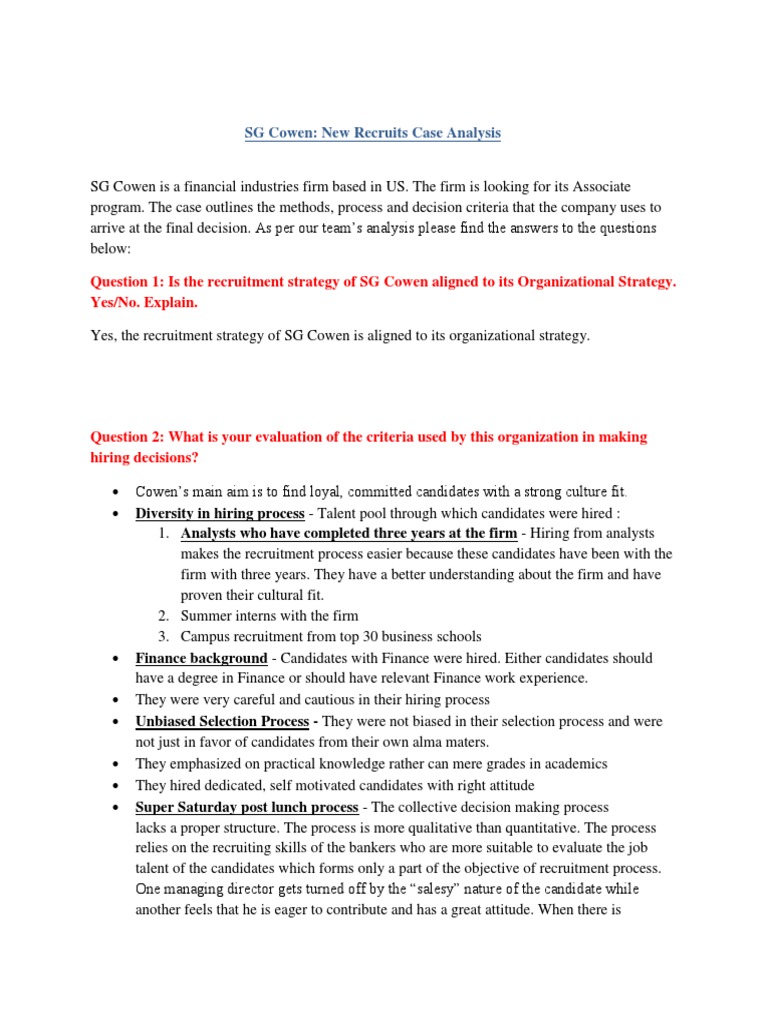 SG Cowen | PDF | Recruitment | Applied Psychology