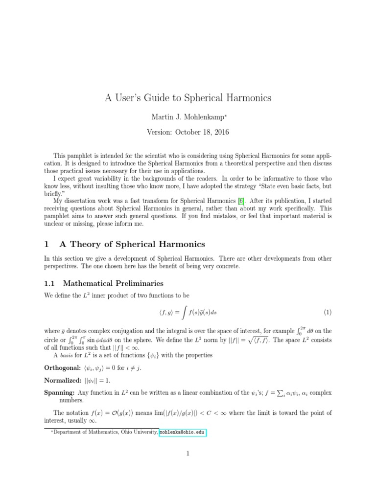 A User's Guide To Spherical Harmonics | PDF | Trigonometric Functions ...