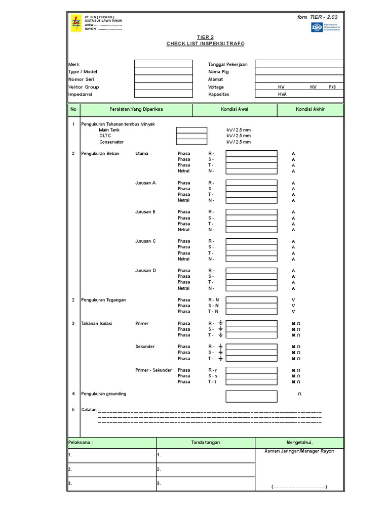 Desain Form Sempurna Inspeksi TRAFO PENGUKURAN BEBAN TIER 2.03 - 2 | PDF