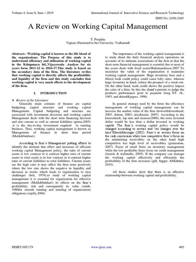 A Review On Working Capital Management | PDF | Working Capital ...