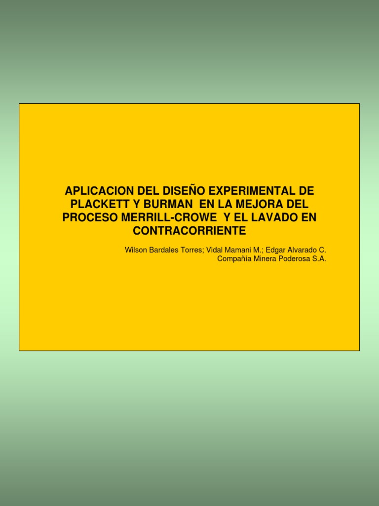 Diseno Experimental de Plackett y Burman CMPSA Mamani Alvarado Unlocked ...