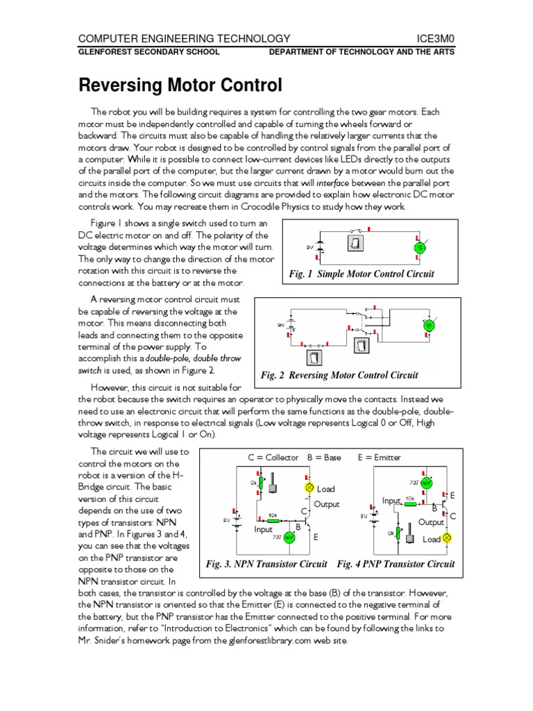 Reversing Motor Control Circuits: Explaining the Use of Transistors, H ...