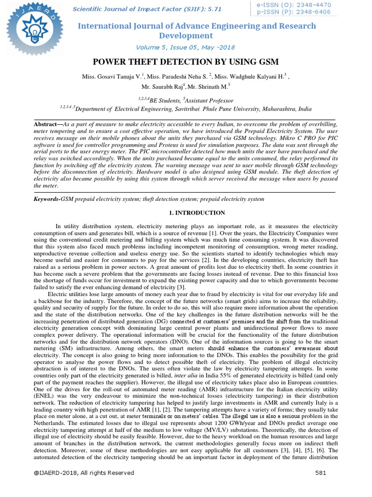 Power Theft Detection by Using GSM-IJAERDV05I0558136 | PDF | Electric ...