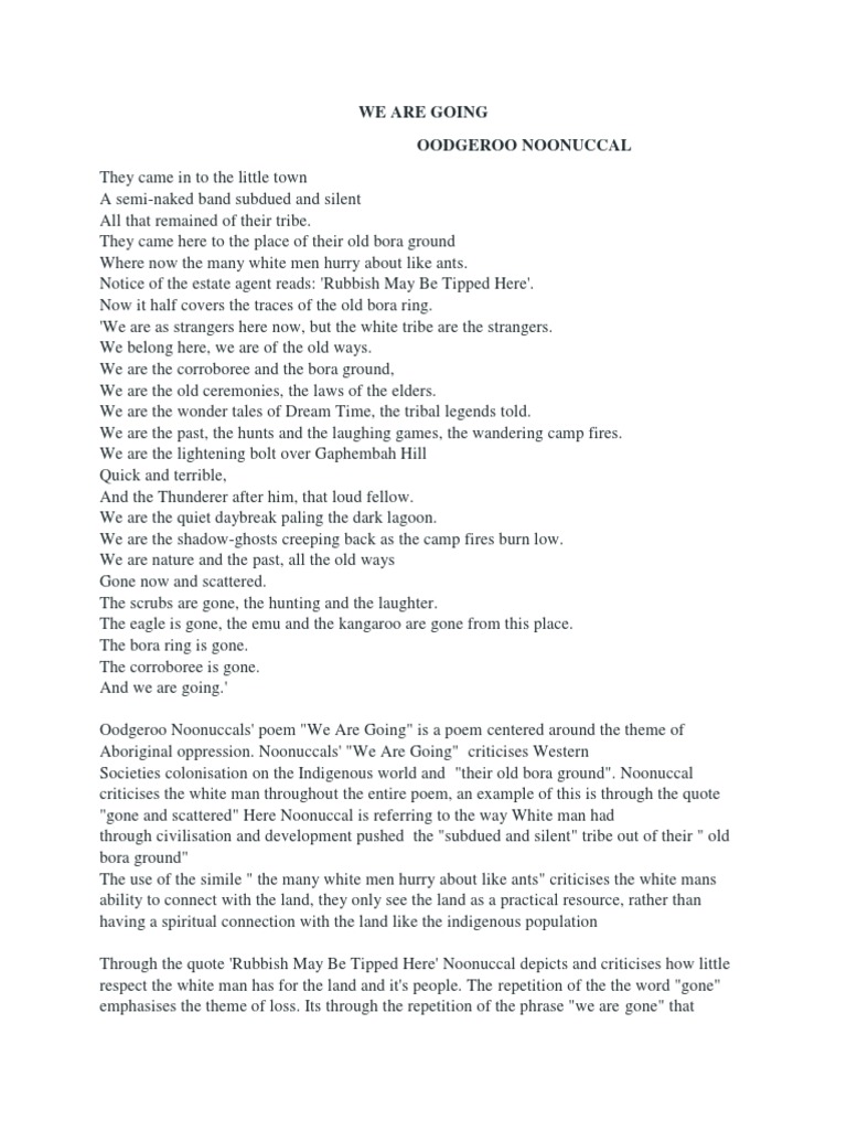 We Are Going Oodgeroo Noonuccal | PDF | Indigenous Australians ...