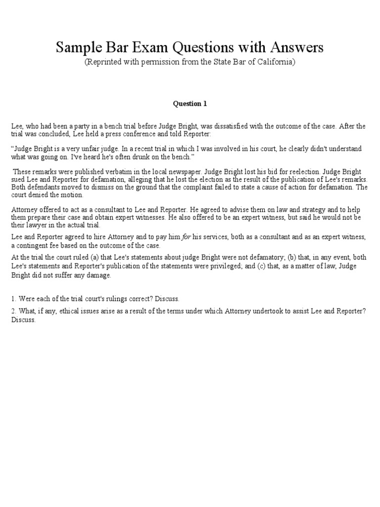 Sample Essay Questions With Answers | PDF | Defamation | Conspiracy ...