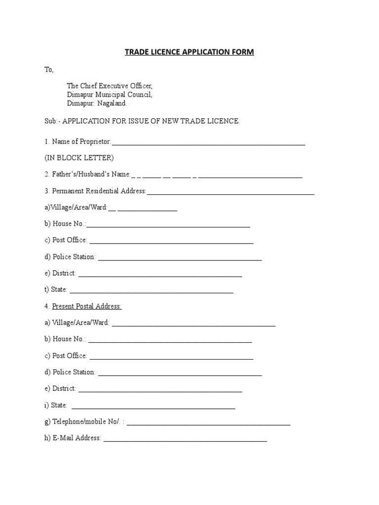 Trade Licence Application Form | PDF | Written Communication | Government