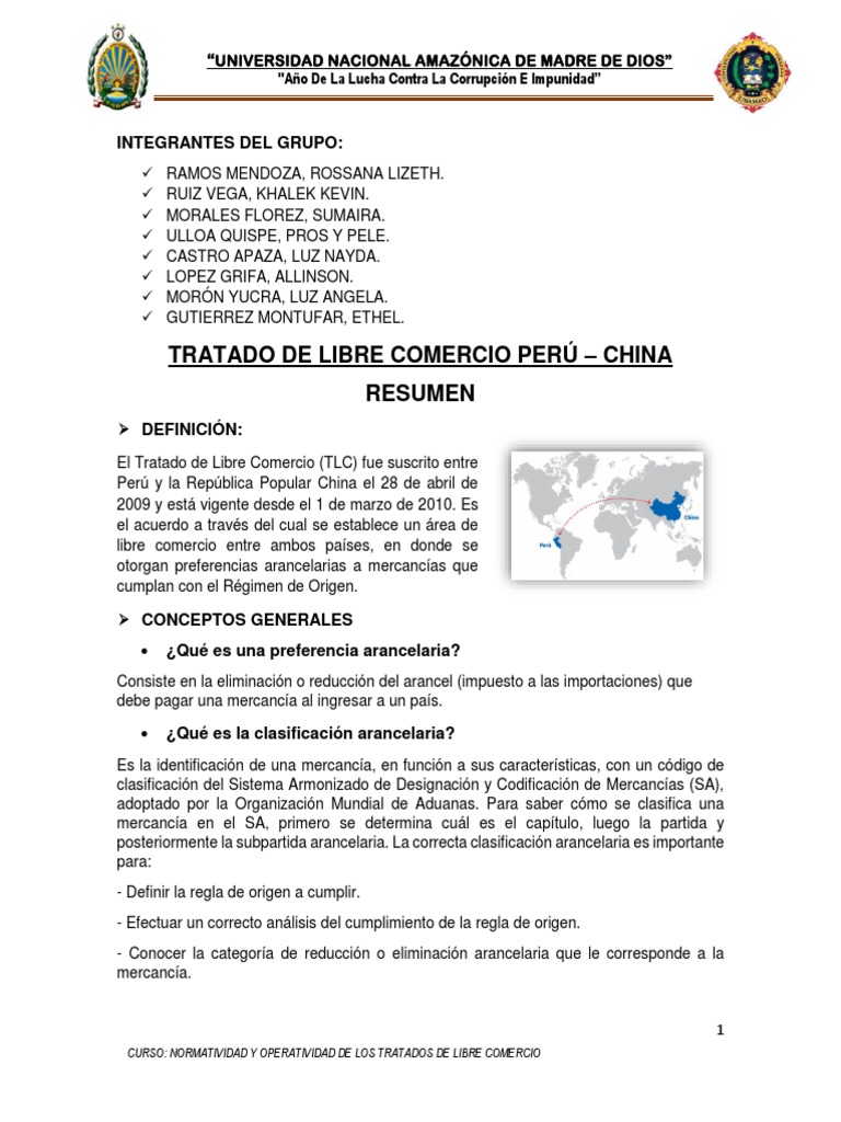 Tratado de Libre Comercio Perú-China | PDF | aduana | Perú