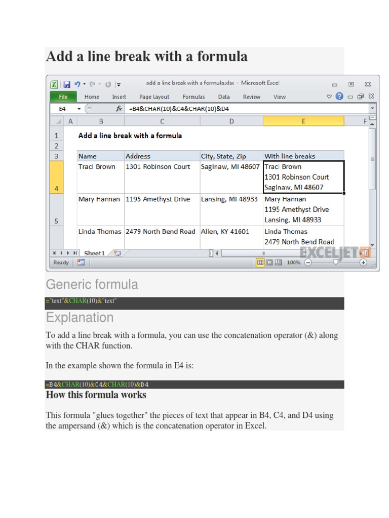 Add A Line Break With A Formula | PDF