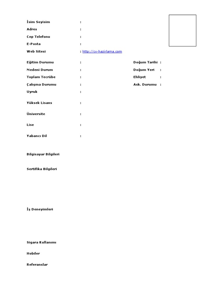 Bos CV Ornegi Bos CV Ornekleri Fotograflı CV Ornegi | PDF