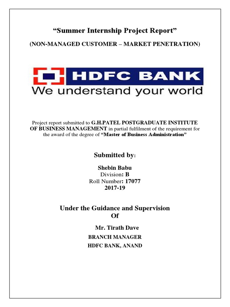 Summer Internship Project Report First Page | PDF | Customer | Banks