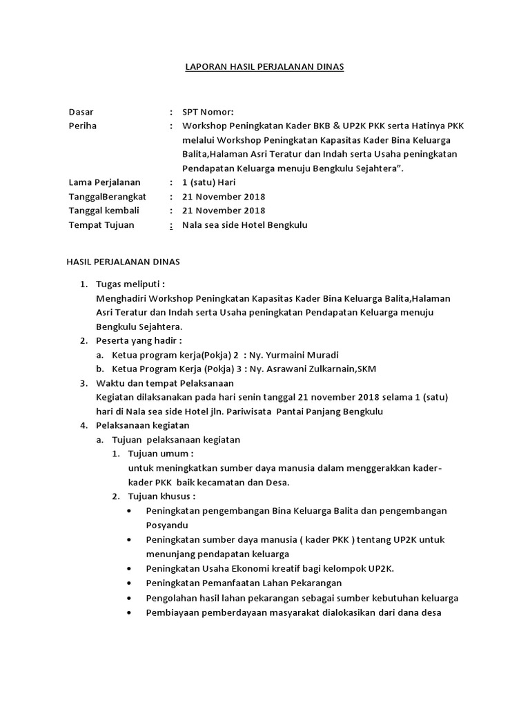 Laporan Hasil Perjalanan Dinas (SPPD PKK) | PDF