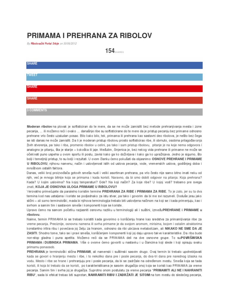 Primama I Prehrana Za Ribolov | PDF