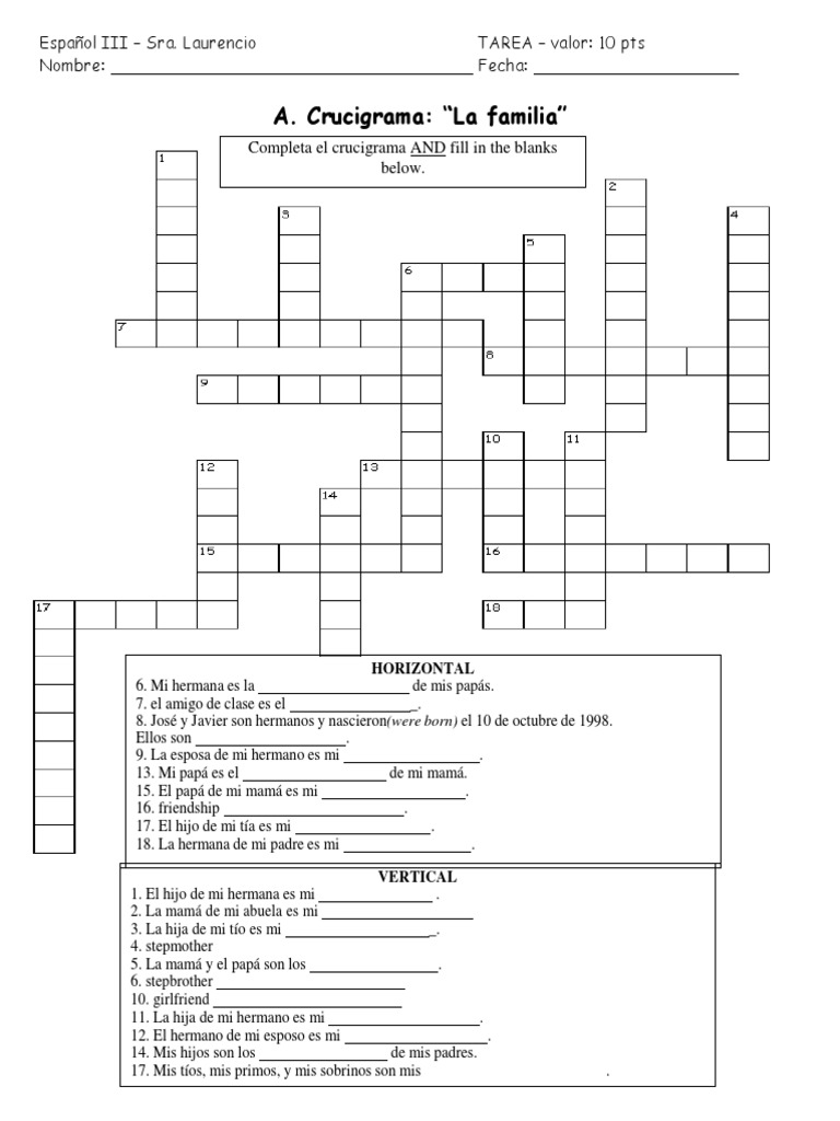 La Familia - Crucigrama | PDF