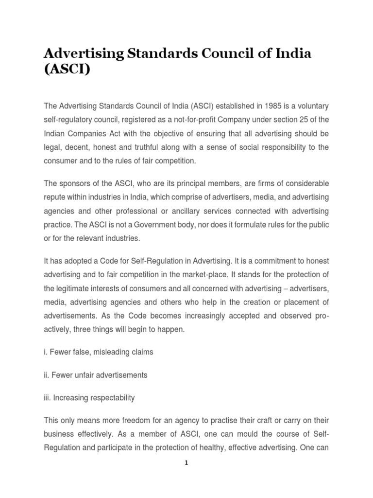 Advertising Standards Council of India (ASCI) | PDF | Justice | Crime ...
