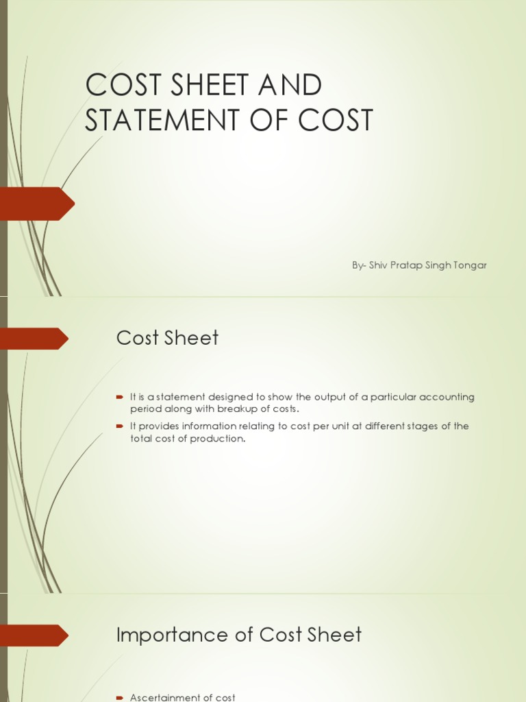 Cost Sheet And Statement Of Cost PDF