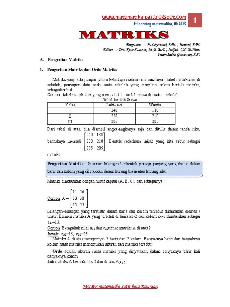 Modul Matematika Matriks PDF | PDF | Komputer