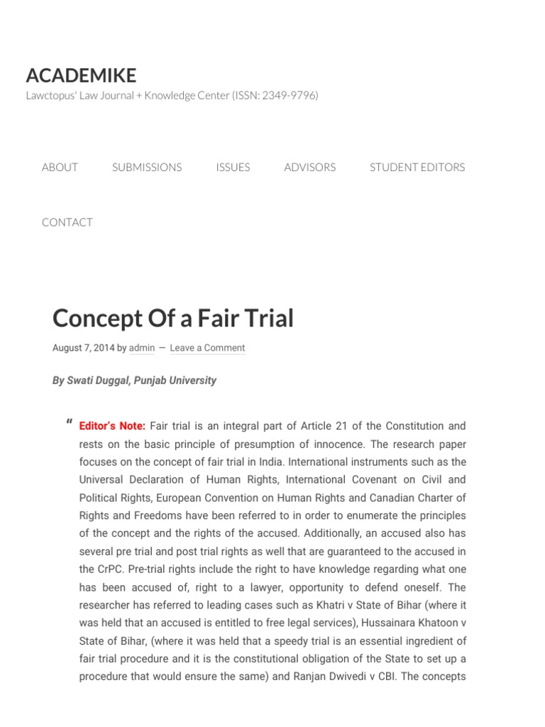 Fair Trial Rights in India | PDF | Right To A Fair Trial | Double Jeopardy