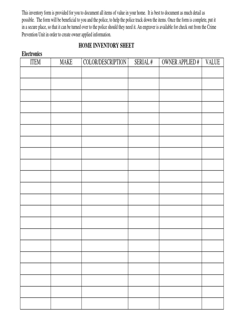 Home Inventory Sheet For Listing | PDF
