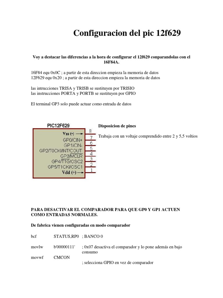 Configuracion Del Pic 12f629 PDF | PDF | Informática | Ingeniería ...