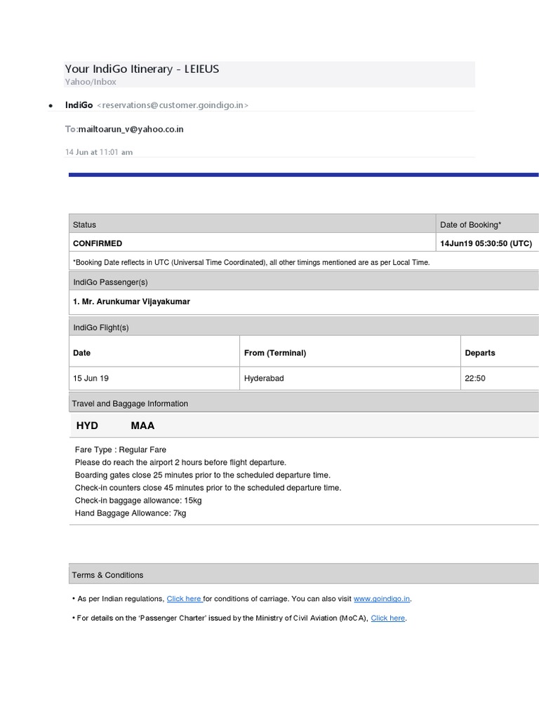Your IndiGo Itinerary | PDF | Aviation | Transport