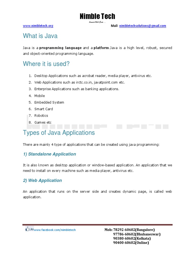 Nimble Tech: What Is Java | PDF | Method (Computer Programming) | Constructor (Object Oriented ...