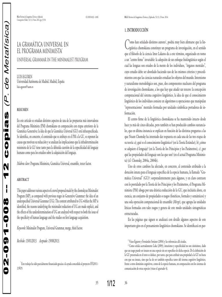 Eguren - La Gramática Universal | PDF | Noam Chomsky | Lingüística