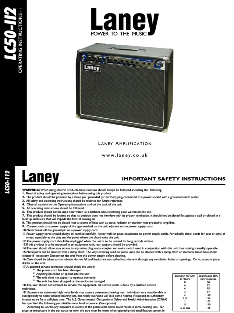 Operating Instructions for Laney LC50-II2 Amplifier | PDF | Fuse ...