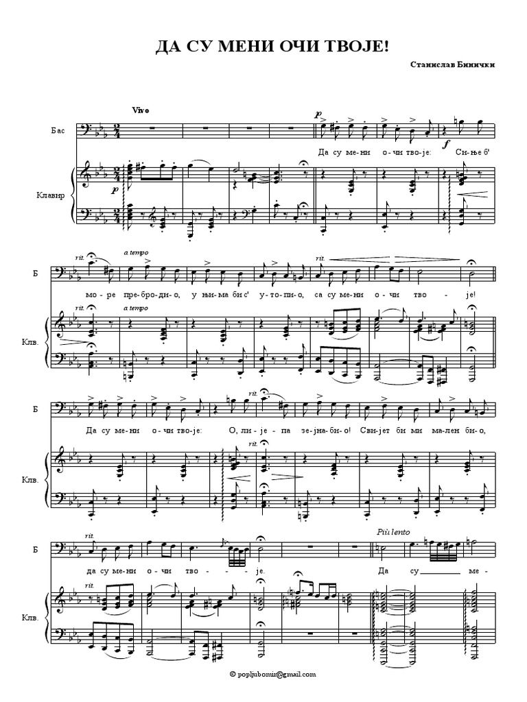 Binički - Da Su Meni Oči Tvoje - C Moll | PDF