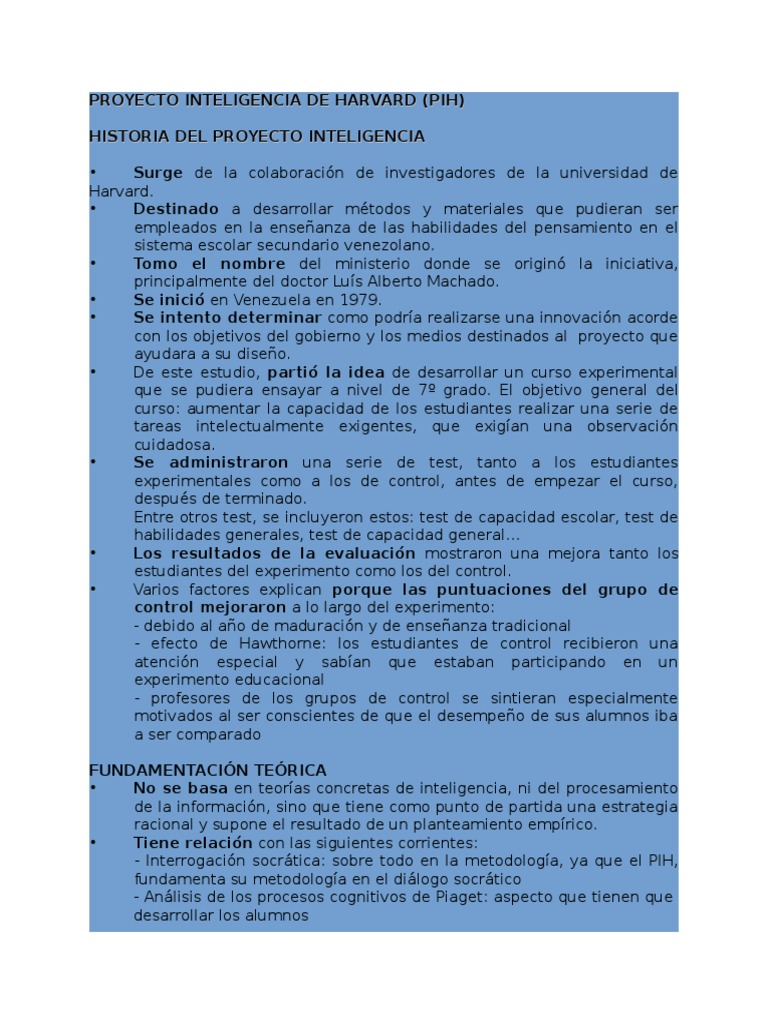 Proyecto Inteligencia Harvard | PDF | Inteligencia | Teoría del ...