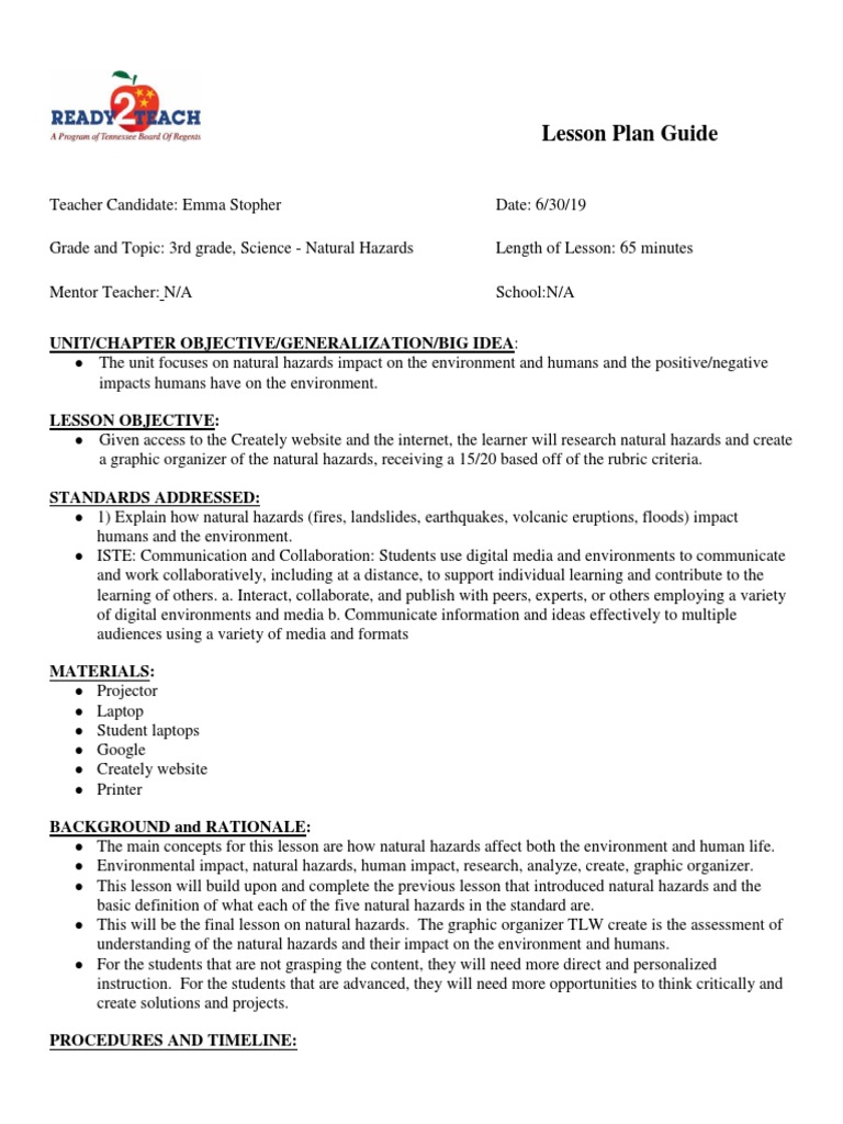 Lesson Plan Guide: Unit/Chapter Objective/Generalization/Big Idea | PDF ...