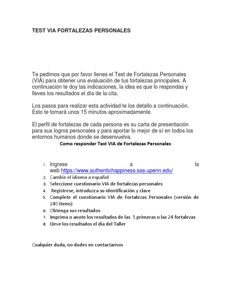 Test Via Fortalezas Personales | PDF