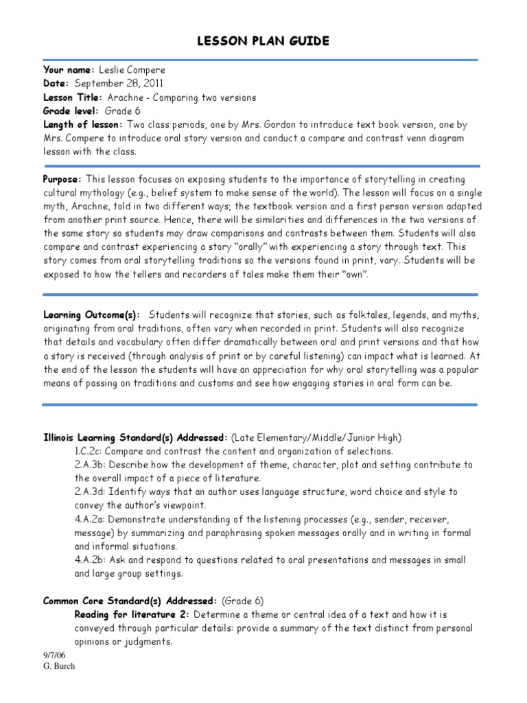 Arachne Lesson Plan | PDF | Storytelling | Athena