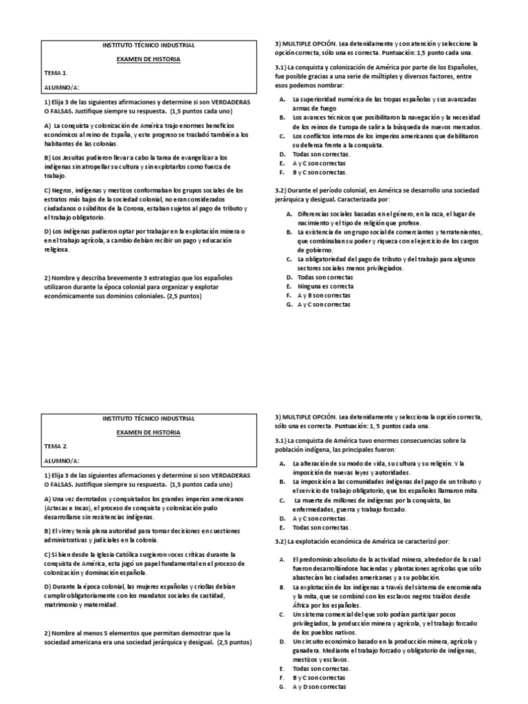 Conquista y Colonizacion Examen | PDF | Colonialismo | Colonización ...