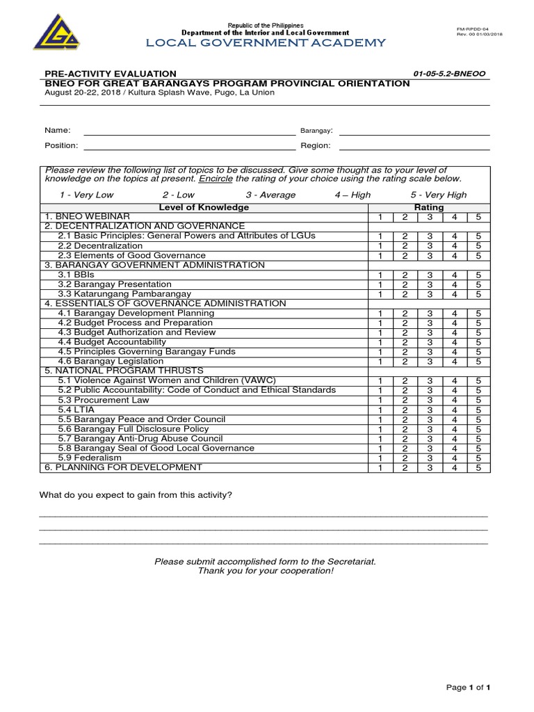 BNEO LGA Pre-Activity | PDF | Local Government | Social Institutions