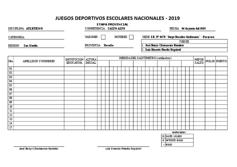 Planilla de Salto Alto | PDF