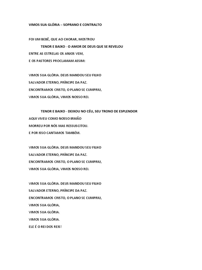 Vimos Sua Glória - Letra - Soprano - Contralto PDF | PDF